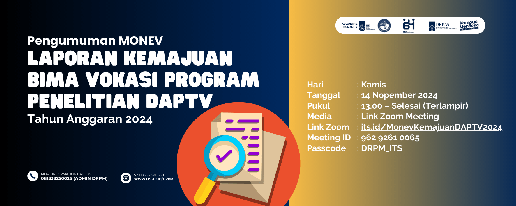 Monitoring Evaluasi Laporan Kemajuan BIMA Vokasi Program Penelitian DAPTV Tahun Anggaran 2024 ...