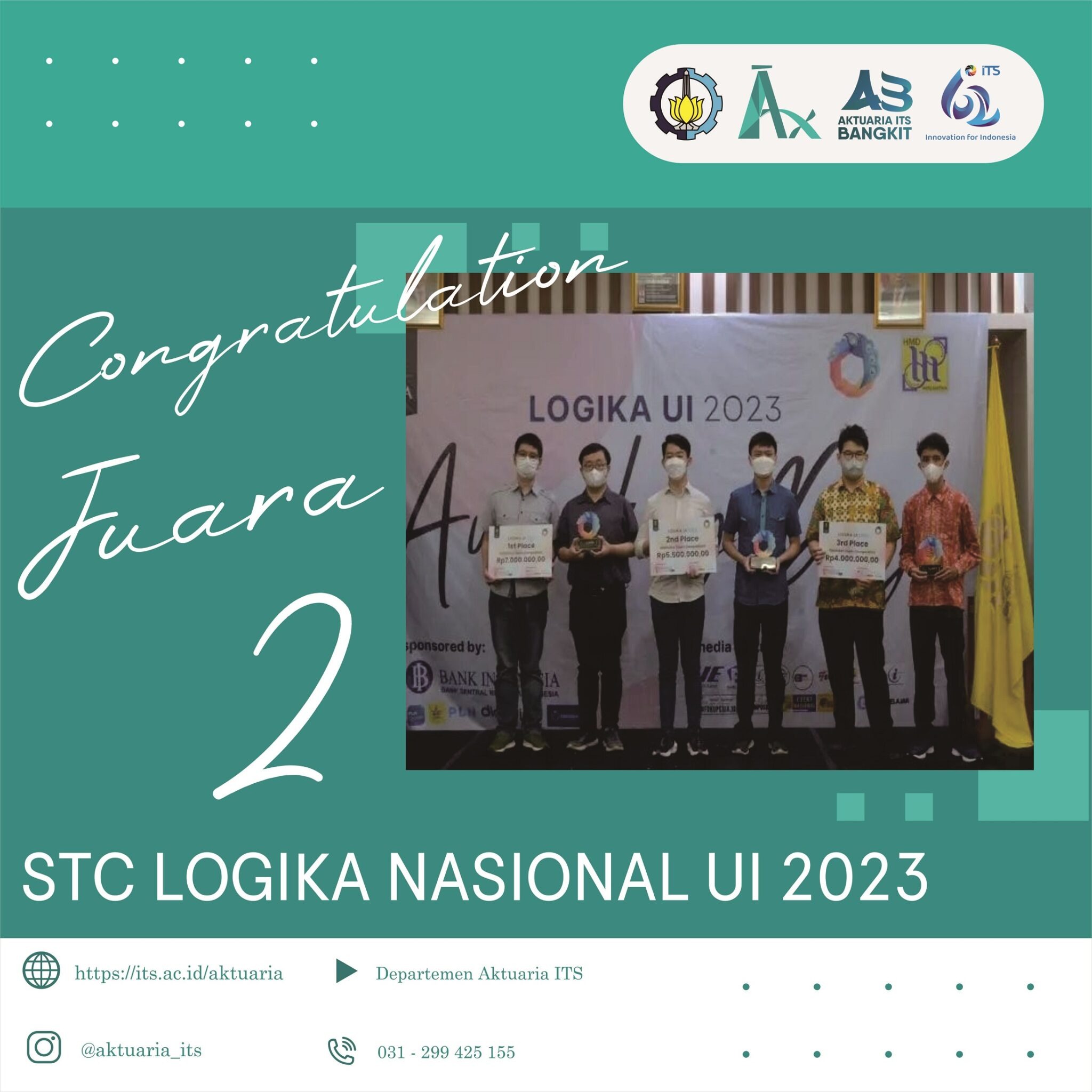 Mahasiswa Departemen Aktuaria ITS Juara 2 STC LOGIKA NASIONAL UI 2023 - Departemen Aktuaria