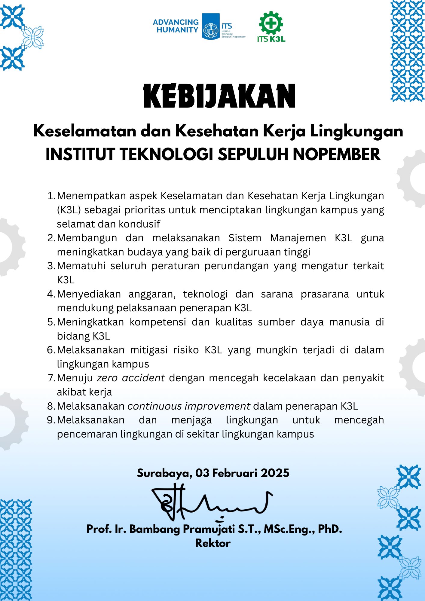 Dokumen SMK3, Manual, SOP, IK dan Form K3L - Biro Umum Keamanan dan Kesehatan, Keselamatan kerja ...