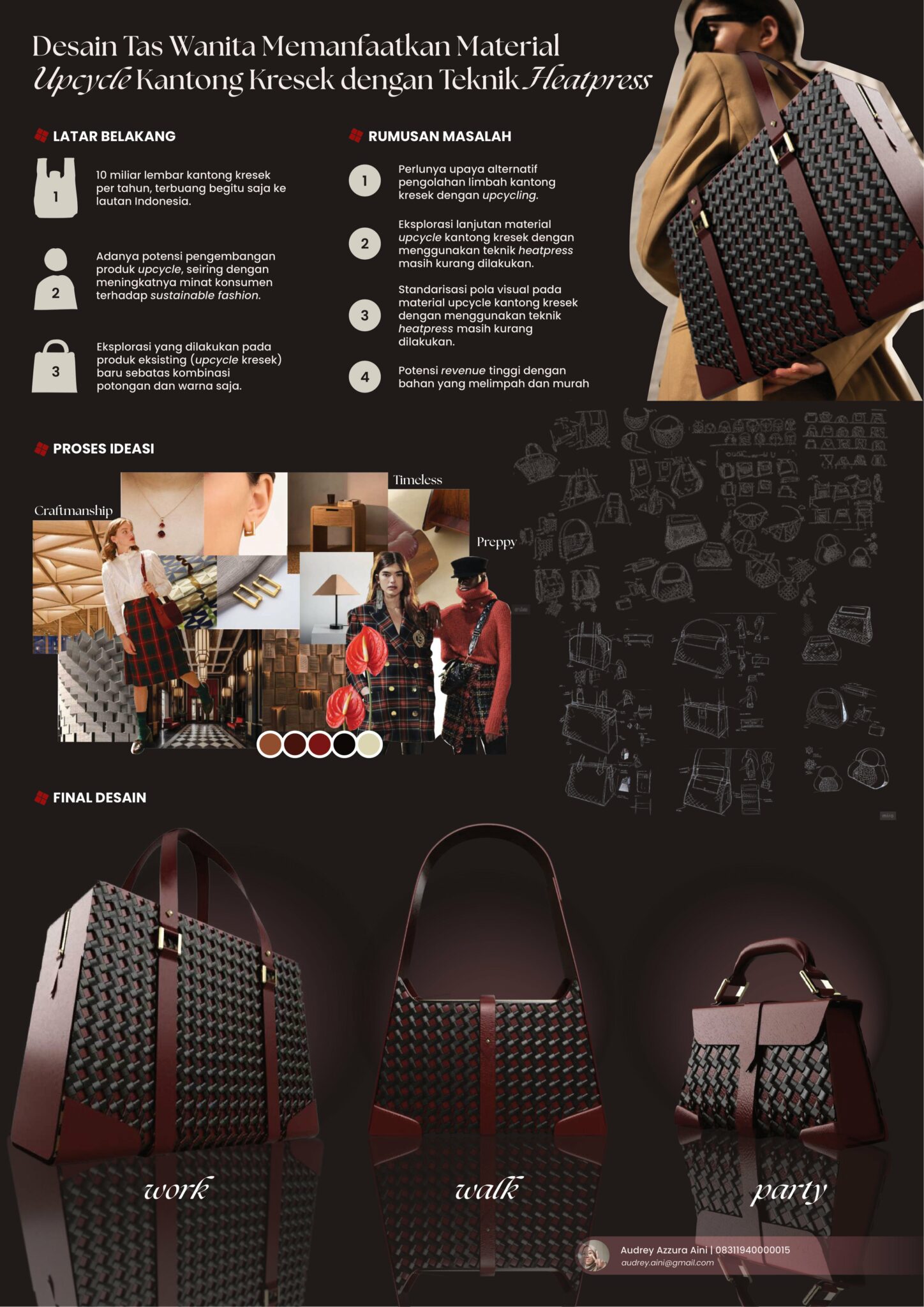 WOMEN'S BAG DESIGN UTILIZING UPCYCLED PLASTIC BAG MATERIAL WITH ...