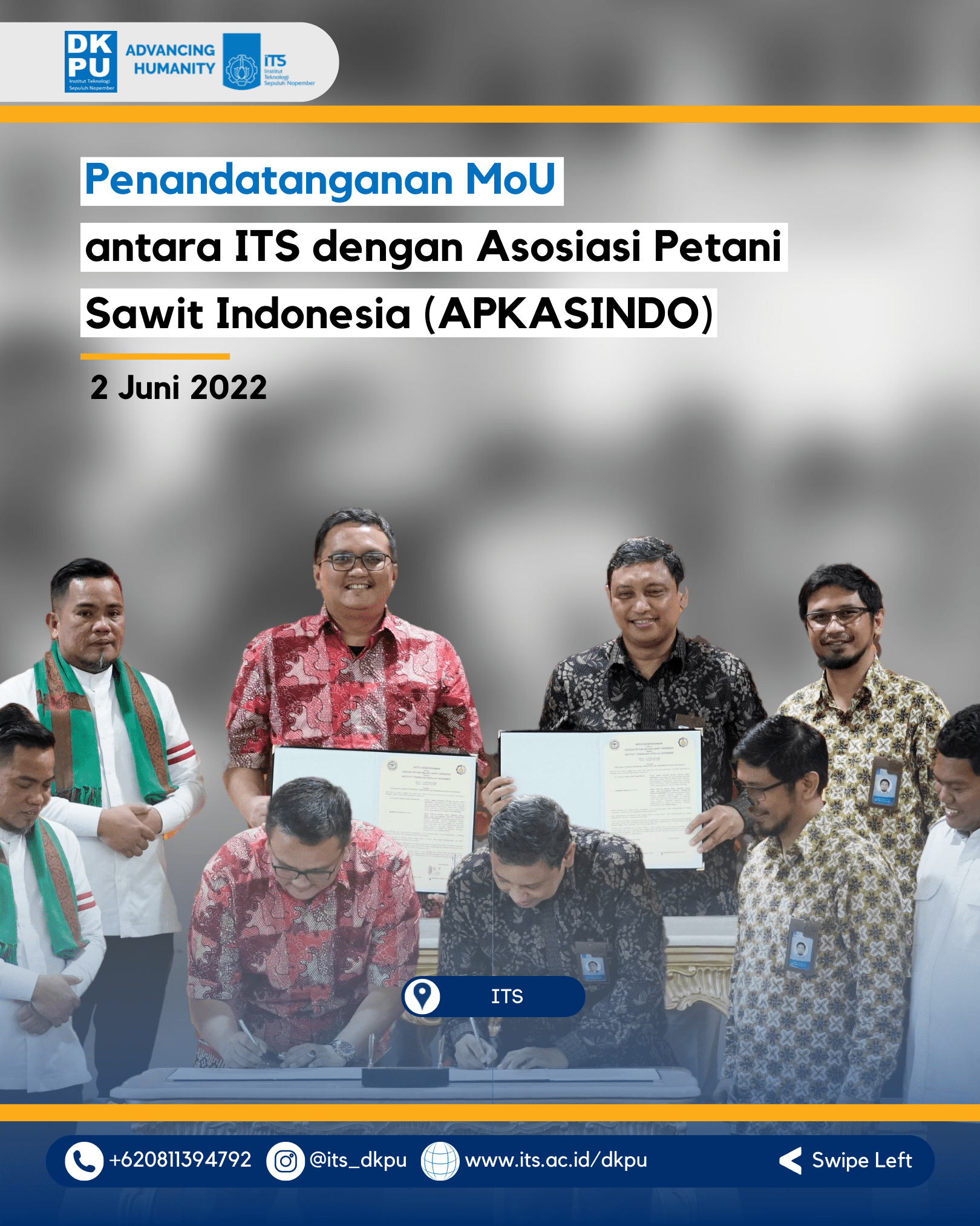 MoU: ITS dengan Asosiasi Petani Sawit Indonesia (APKASINDO)