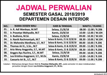 Jadwal Perwalian Semester Gasal 2018/2019 - Departemen Desain Interior
