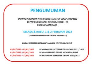 Jadwal Perwalian Semester Genap 2021 - 2022 - Departemen Desain Interior