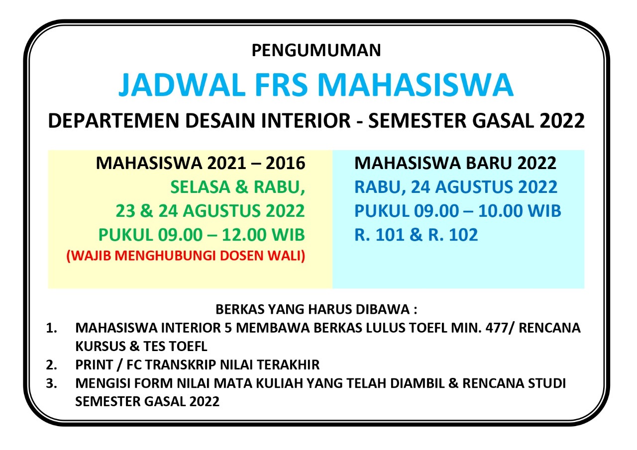 Pengumuman Kegiatan Perwalian Semester Gasal 2022 - Departemen Desain Interior