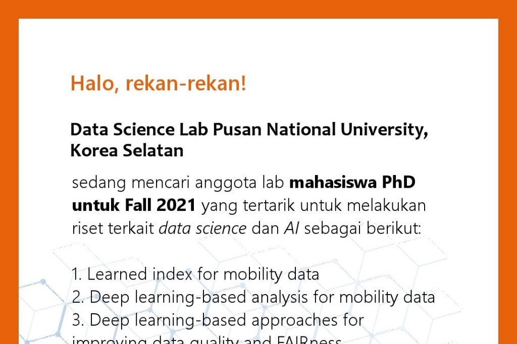 Kesempatan Studi dan Beasiswa Master dan Ph.D. di Data Science Lab. Pusan National University ...