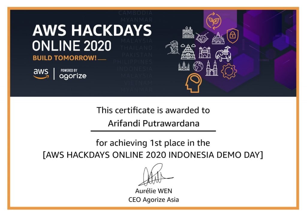 Juara 1 Region Indonesia pada Lomba AWS HACKDAYS ONLINE 2020 - Departemen Teknik Komputer