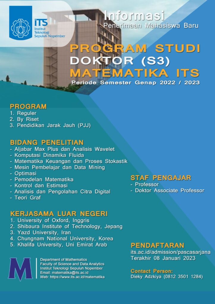 Pendaftaran Program Studi Magister dan Doktor Departemen Matematika ITS Periode Genap 2022-2023 ...