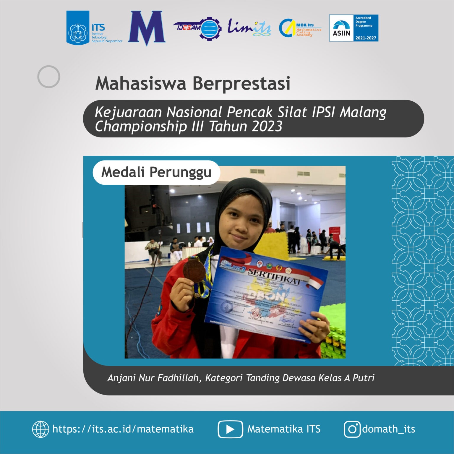 Mahasiswa Matematika ITS Raih Medali Perunggu Kejuaraan Nasional Pencak Silat IPSI Malang ...