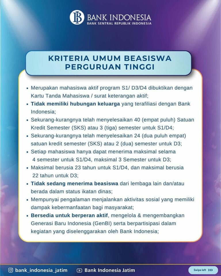Beasiswa Bank Indonesia 2024 - Departemen Matematika Departemen Matematika