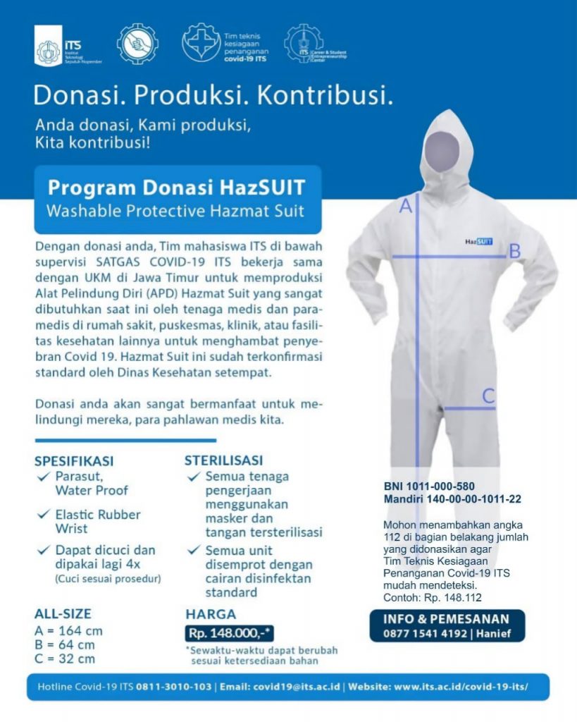Bantu Tenaga Medis, ITS bersama Alumni Produksi APD Hazmat Suit - ITS News