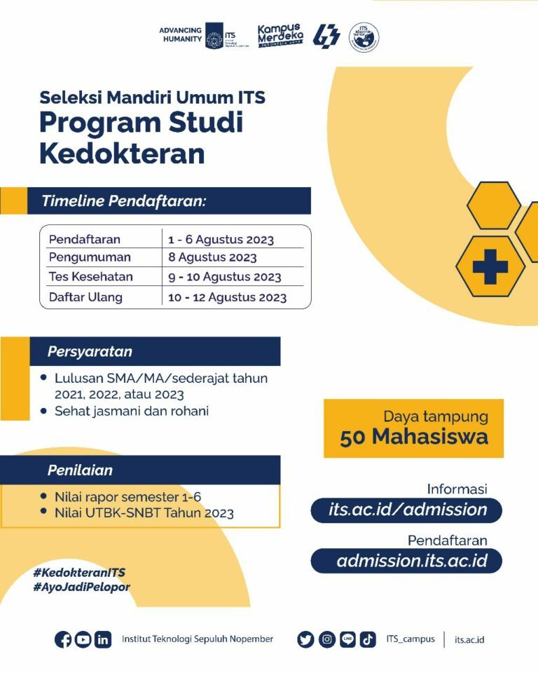 Kedokteran ITS Resmi Buka Pendaftaran Seleksi Masuk Mahasiswa Baru 2023/2024 - ITS News