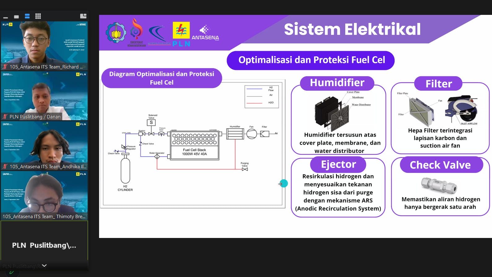 Tim Pendanaan dari Antasena ITS saat melakukan presentasi secara daring tentang inovasi sepeda ...