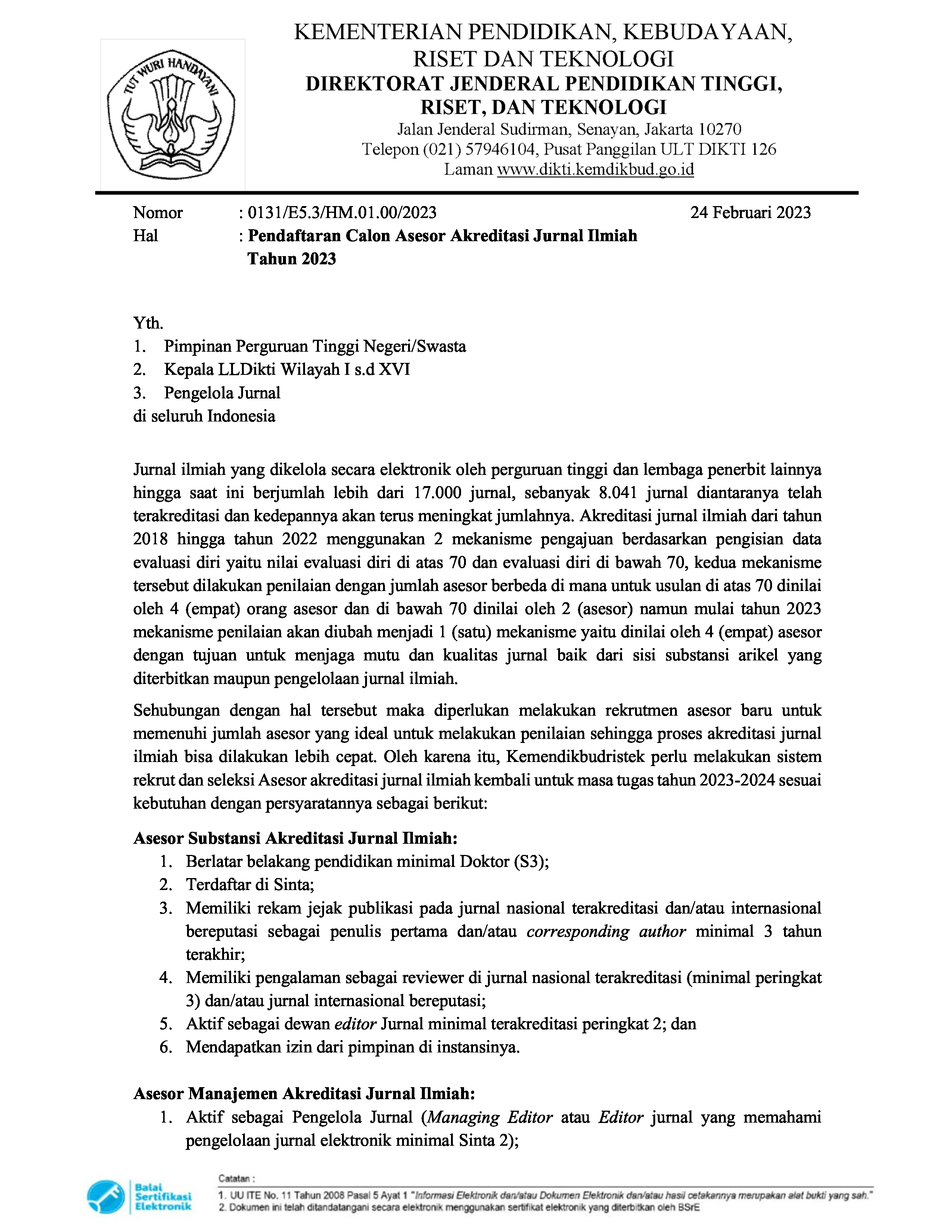 Pendaftaran Calon Asesor Akreditasi Jurnal Ilmiah Tahun 2023 - Pusat Publikasi Ilmiah (PPI)