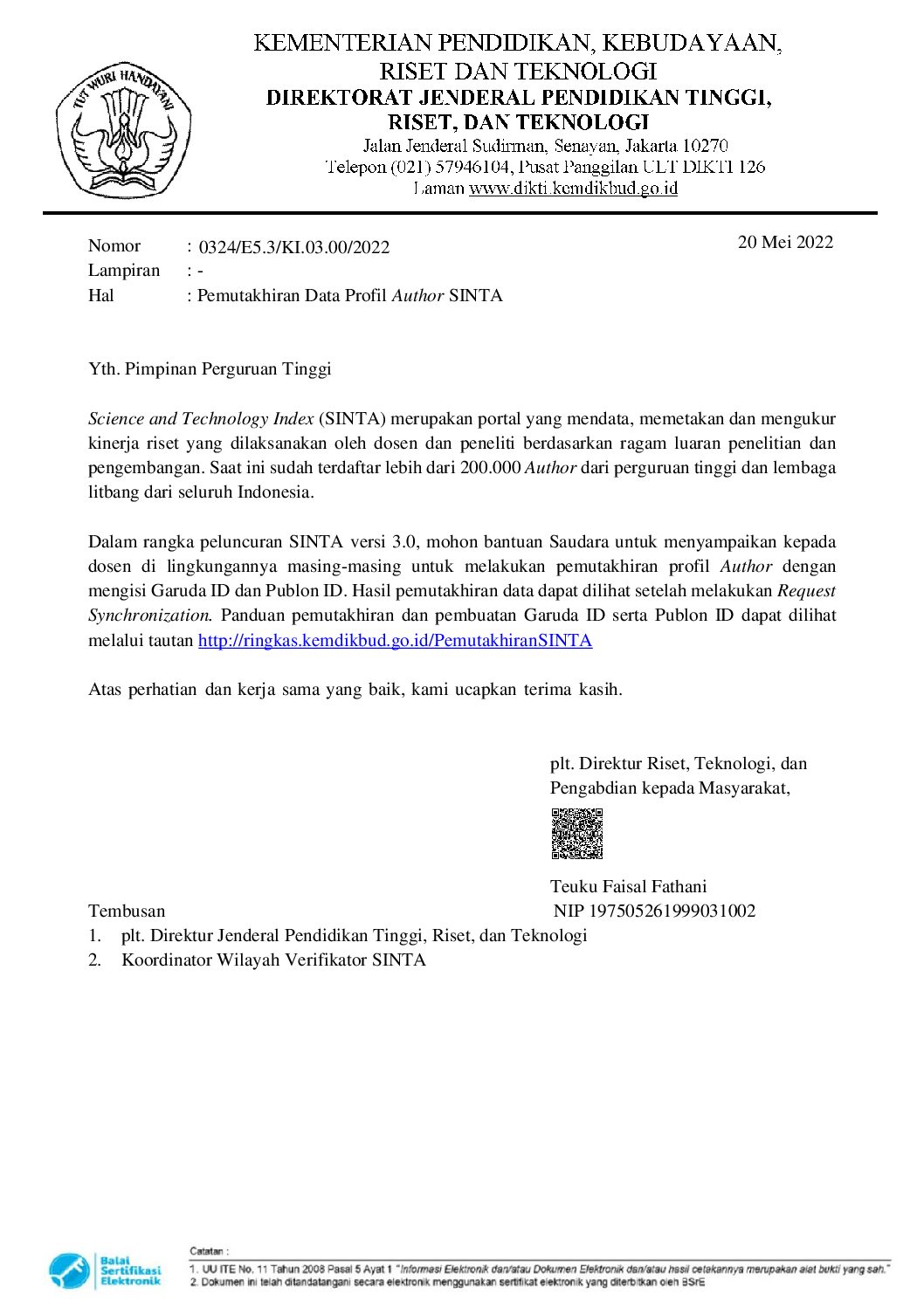 Pemutakhiran Data Profil Author SINTA - Pusat Publikasi Ilmiah