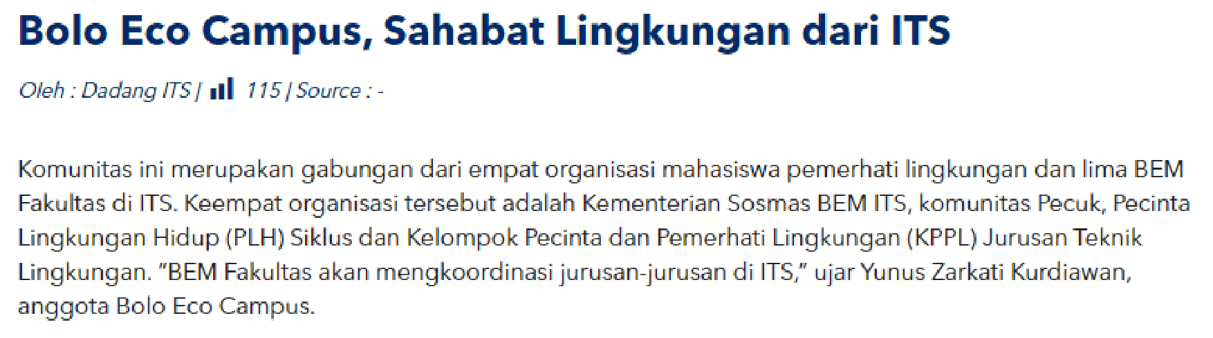 BOLO ECO CAMPUS - Smart Eco Campus - ITS