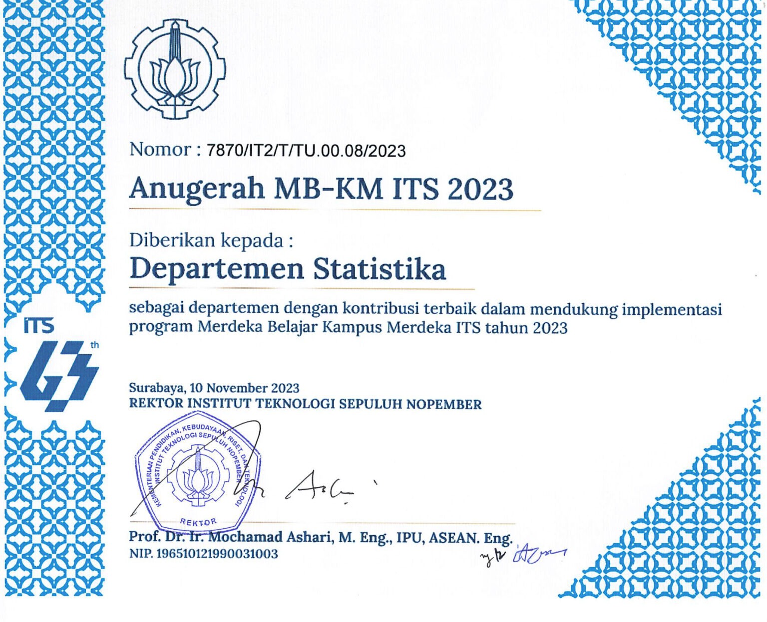 Penghargaan - Departemen Statistika