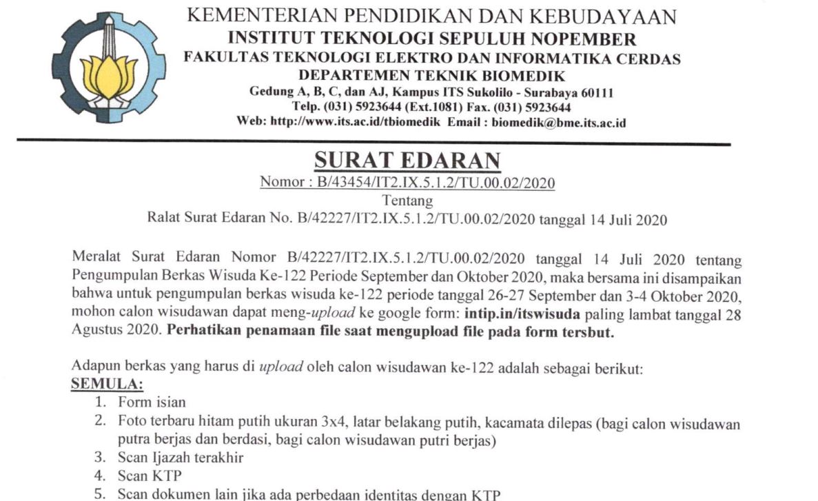 [20 Juli 2020] Ralat Surat Edaran tentang Pengumpulan Berkas Wisuda ke ...