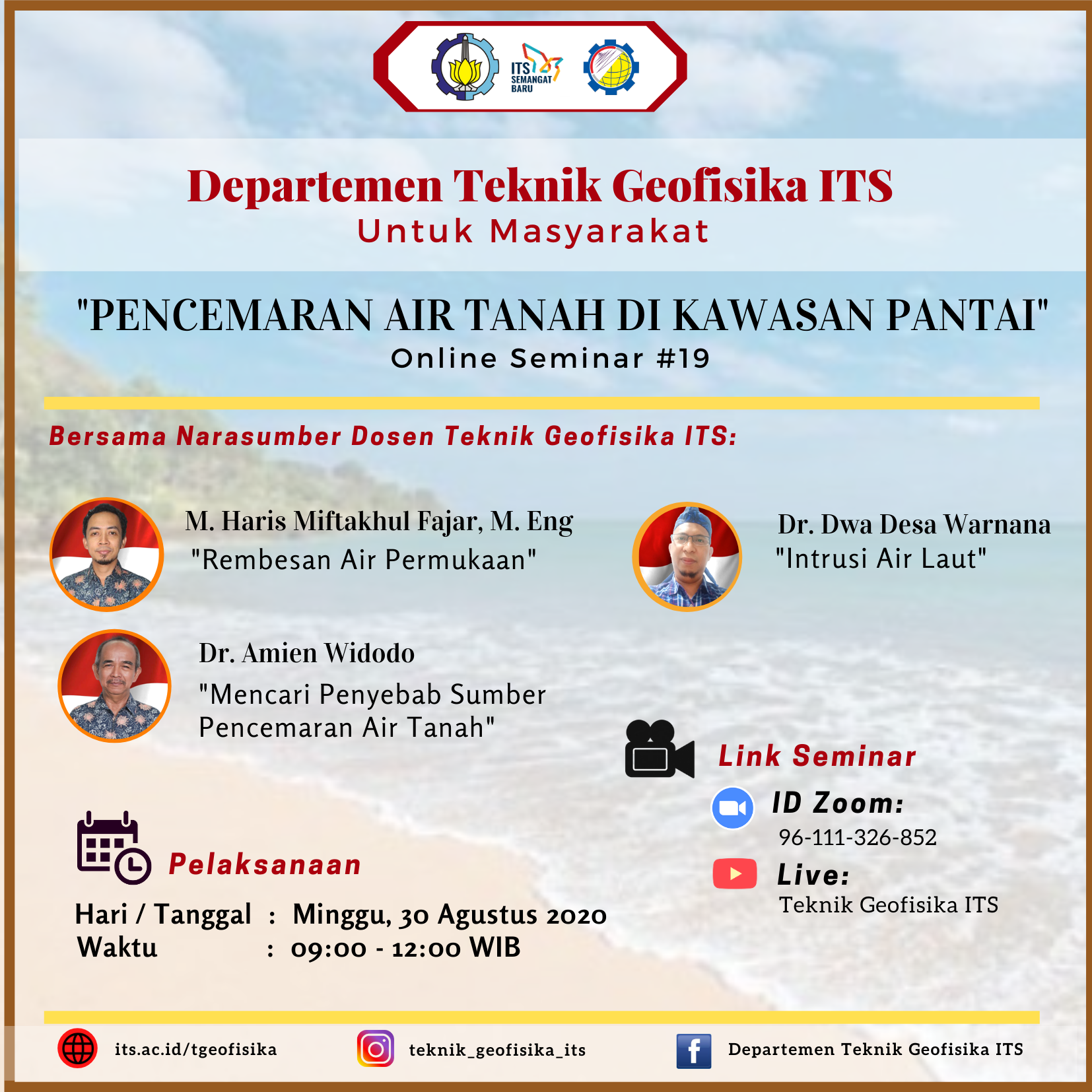 [Seminar Online] Departemen Teknik Geofisika ITS Untuk Masyarakat: “Pencemaran Air Tanah di ...