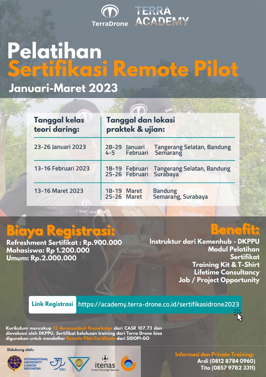 Terra Drone Indonesia kembali mengadakan pelatihan sertifikasi remote pilot di tahun 2023 ini ...