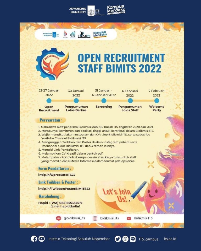 Open Recruitment : Staff BIMITS 2022 - Institut Teknologi Sepuluh Nopember