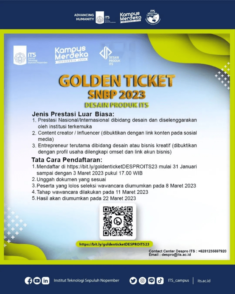 REGISTRATION: GOLDEN TICKET SNBP 2023 PRODUCT DESIGN ITS - Institut ...