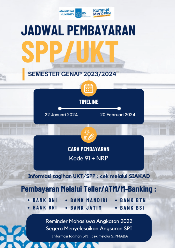 Jadwal Pembayaran SPP/UKT Semester Genap 2023/2024 - Institut Teknologi Sepuluh Nopember